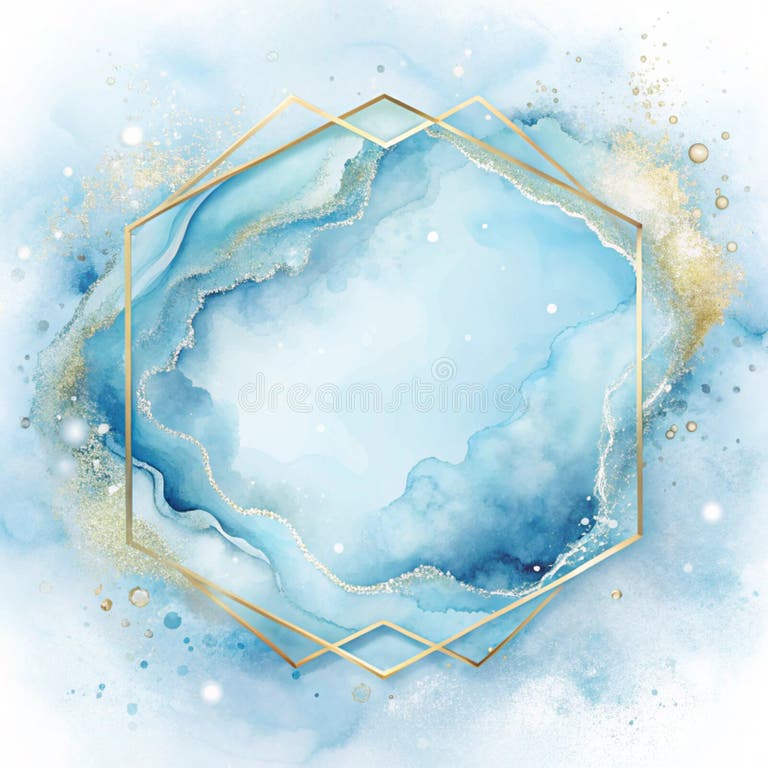 Watercolor Blue and Gold Geode Frame Stock Illustration - Illustration ...