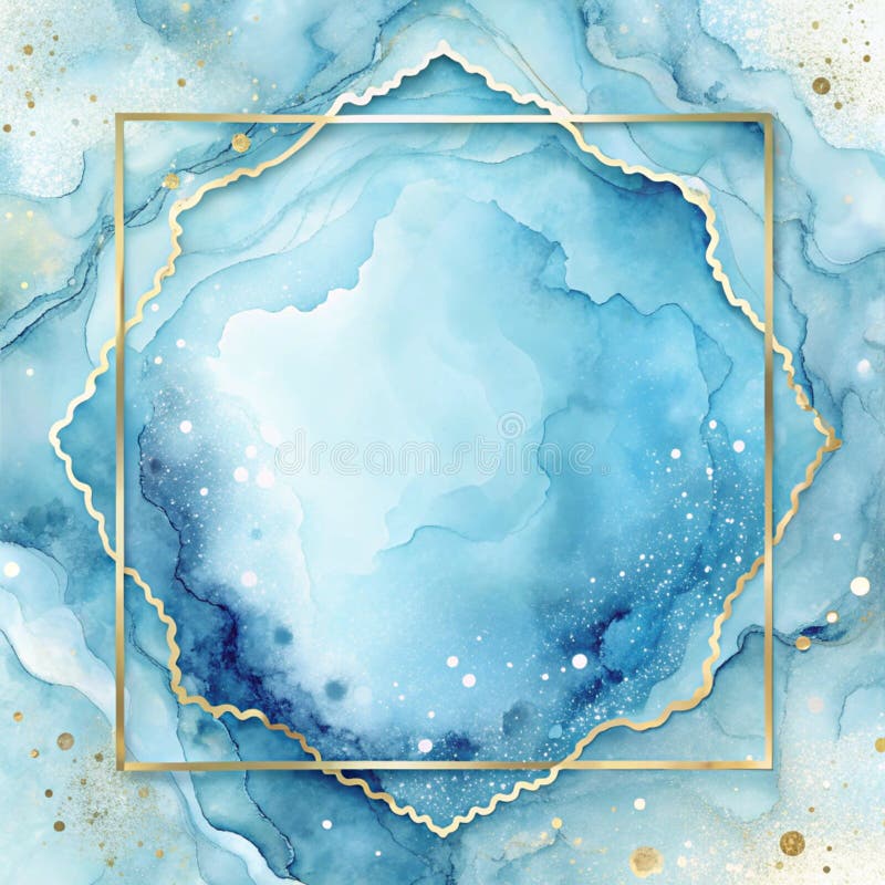 Watercolor Blue and Gold Geode Frame Stock Illustration - Illustration ...