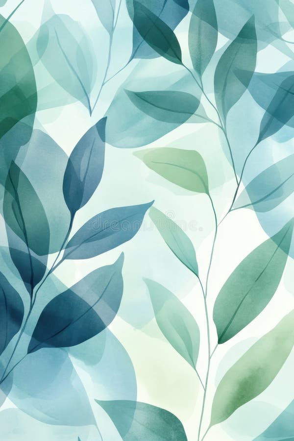 Watercolor Blue and Green Leaves Pattern - Modern, Nature-Inspired ...