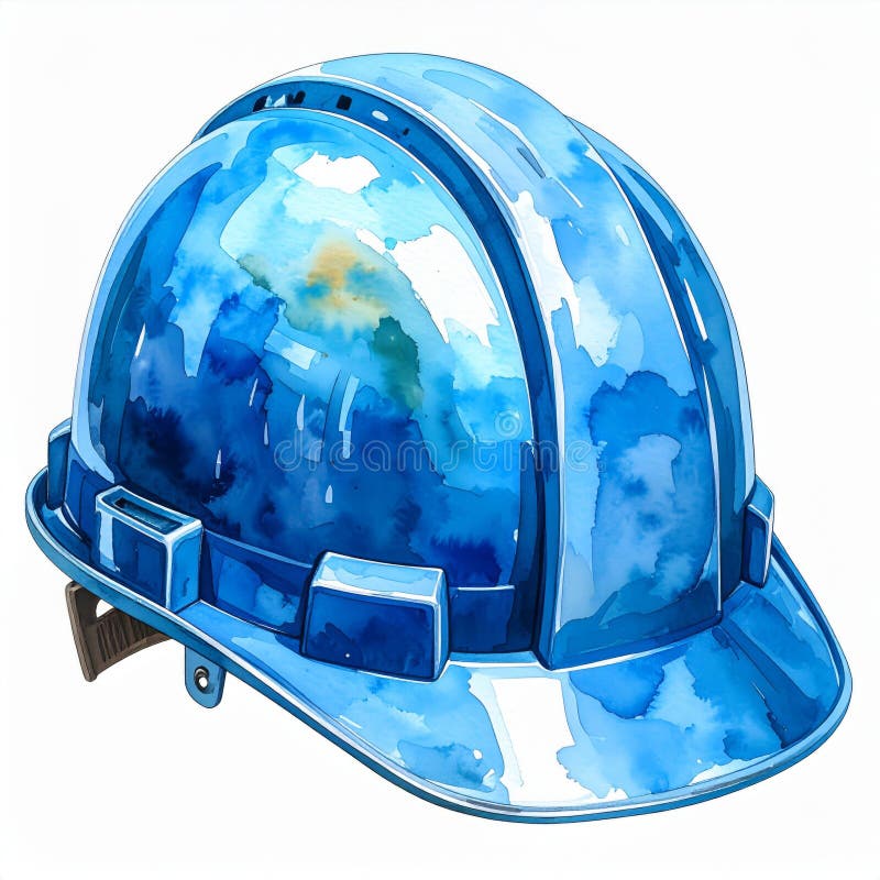 Watercolor Blue Hard Hat Safety Helmet Stock Illustration ...