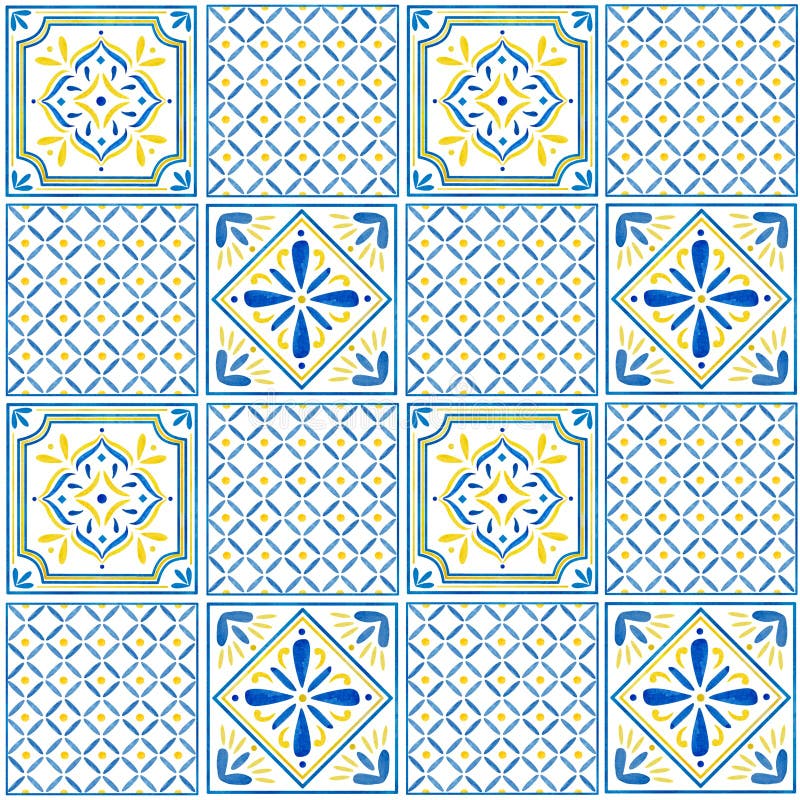 Blue Italian Ceramic Tile Seamless Pattern Backgrounds. Traditional ...