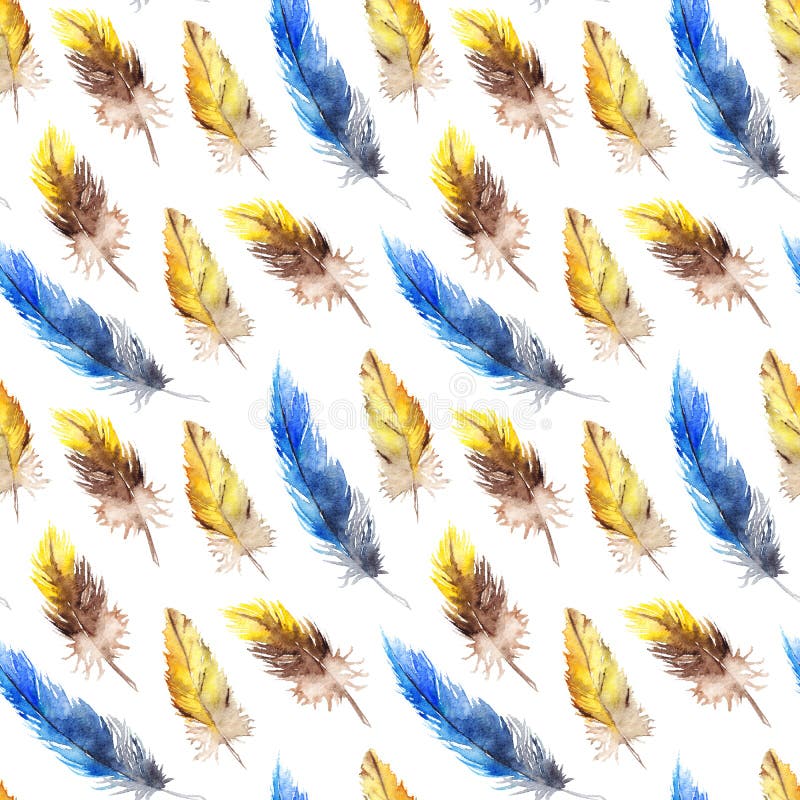 Watercolor Blue Jay Yellow Parrot Bird Feather Seamless Pattern Texture ...