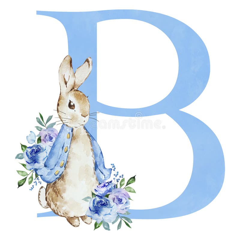 Watercolor Blue Letter B with Peter Rabbit Stock Illustration ...