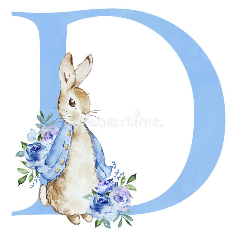 Watercolor Blue Letter D with Peter Rabbit Stock Illustration ...