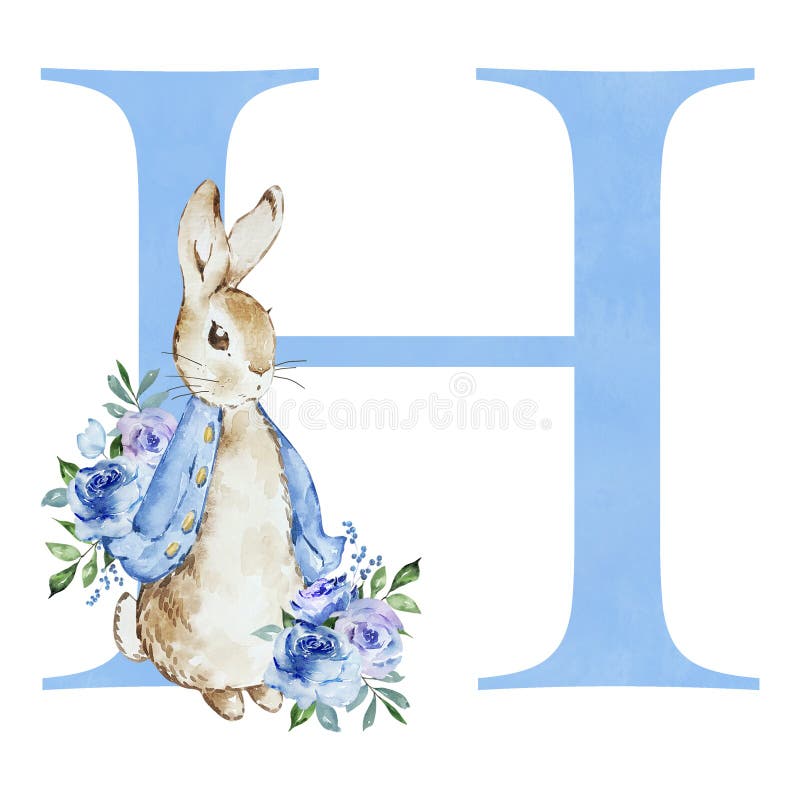 Watercolor Blue Letter H with Peter Rabbit Stock Illustration ...