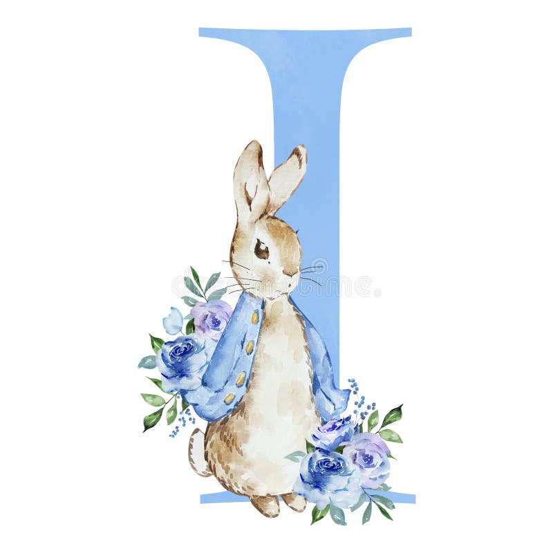 Watercolor Blue Letter I with Peter Rabbit Stock Illustration ...