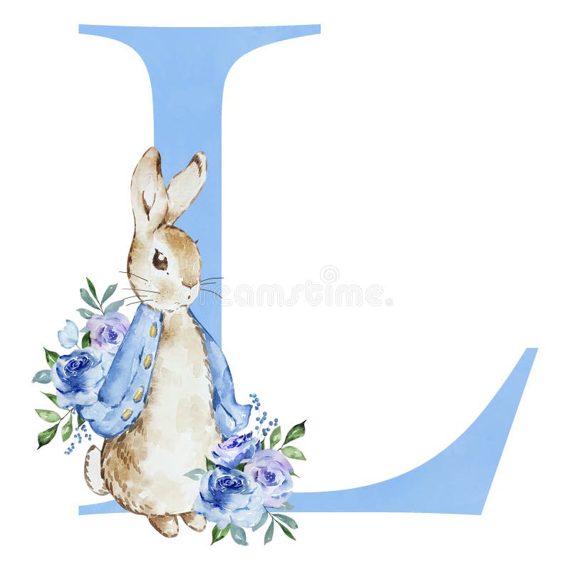 Watercolor Blue Letter a with Peter Rabbit Stock Illustration ...