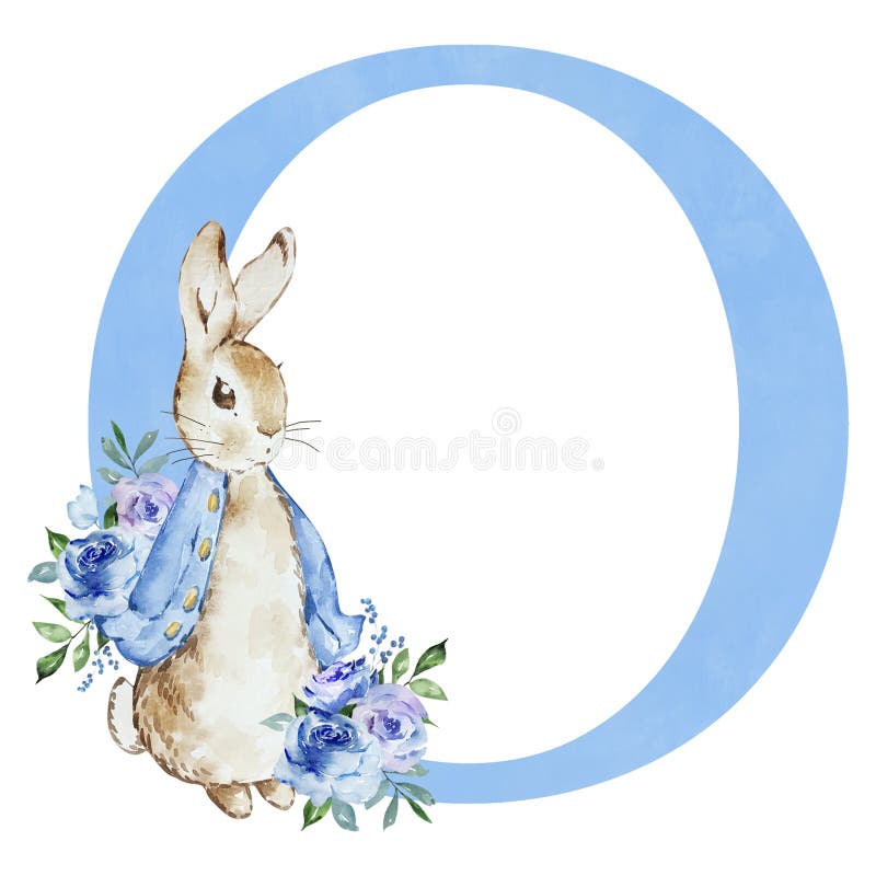 Watercolor Blue Letter O with Peter Rabbit Stock Illustration ...