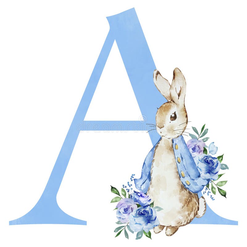 Watercolor Blue Letter a with Peter Rabbit Stock Illustration ...