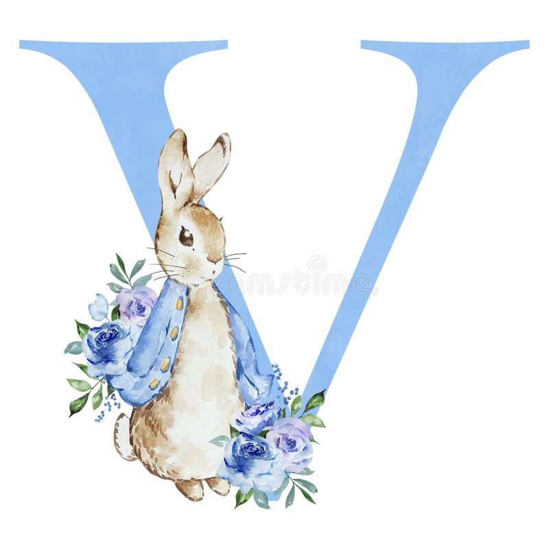 Watercolor Blue Letter V with Peter Rabbit Stock Illustration ...