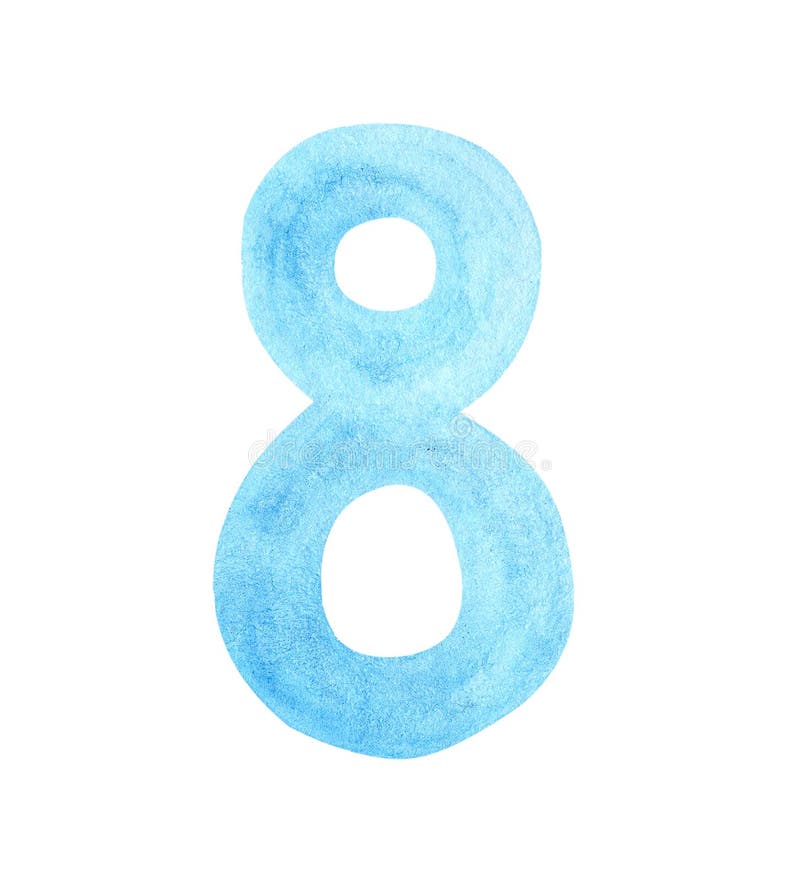 Watercolor Blue Number Eight Isolated on White Stock Illustration ...