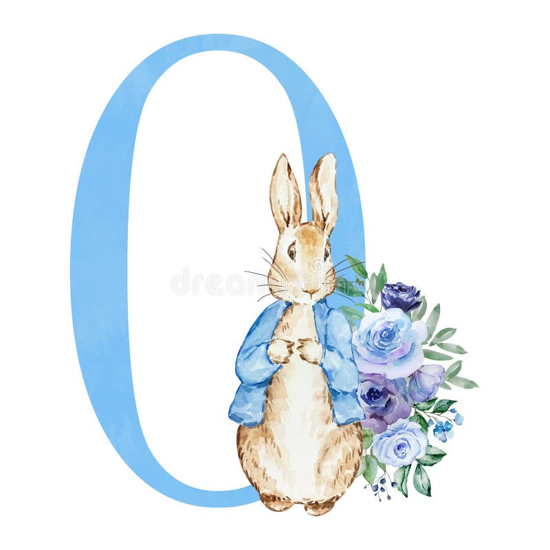 Watercolor Blue Number 0 with Peter Rabbit Stock Illustration ...