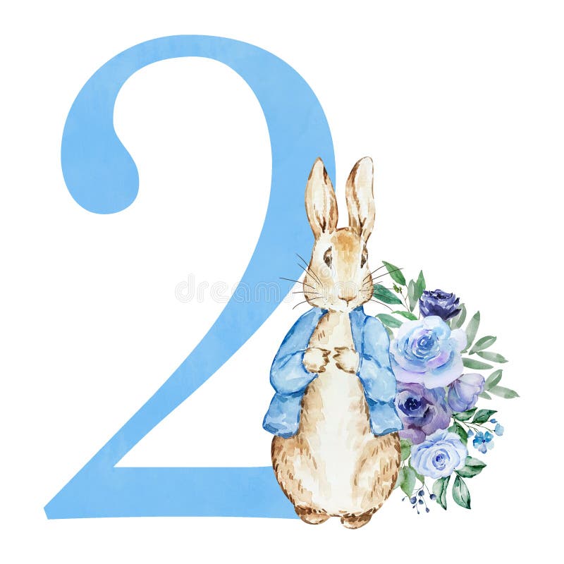 Watercolor Blue Number 2 with Peter Rabbit Stock Illustration ...