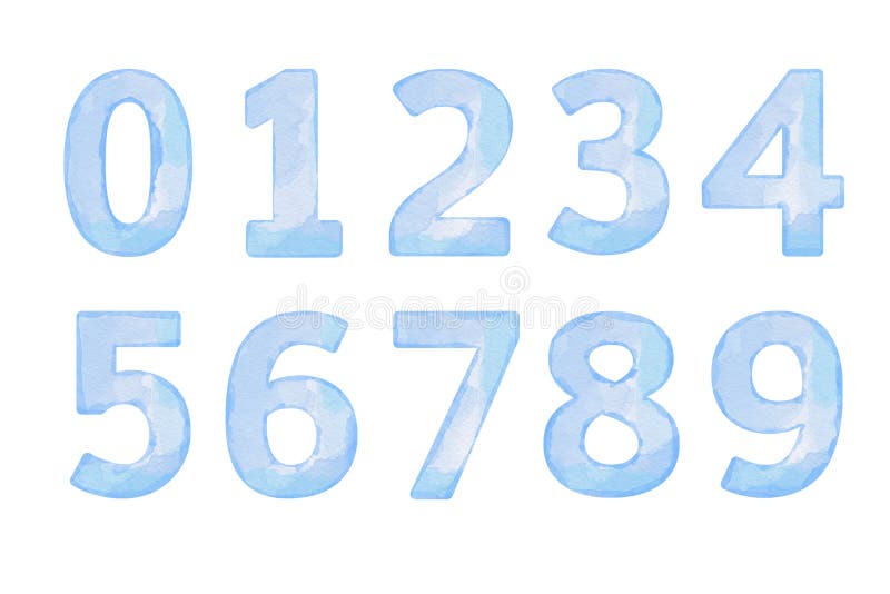 Watercolor Blue Numbers Set 0-9, Design for Cards Stock Illustration ...