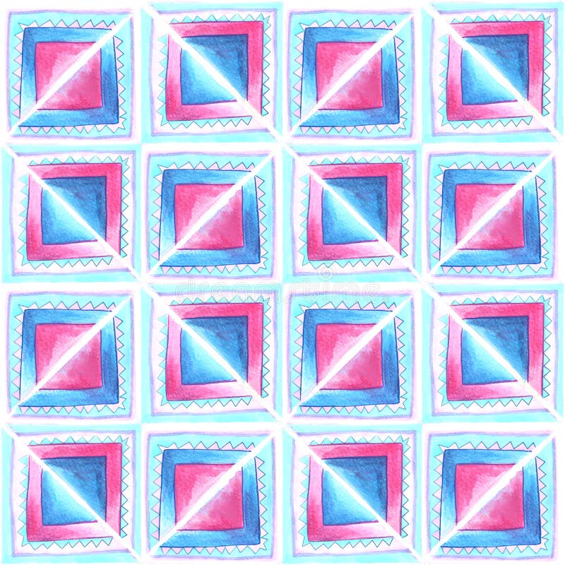 Watercolor Blue and Pink Pattern Stock Illustration - Illustration of ...