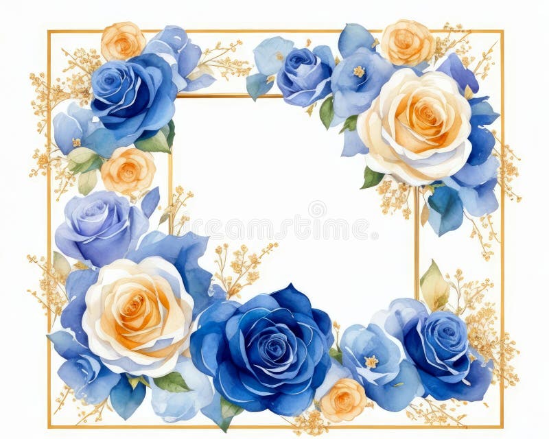 Watercolor Blue Roses Illustration Wedding Invitation Design Stock ...