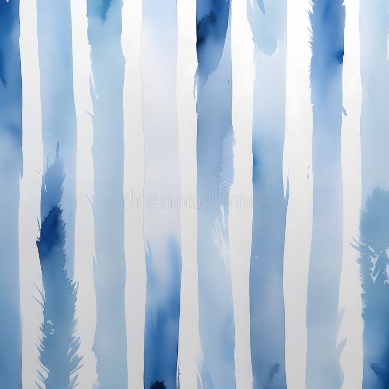 Watercolor Blue Stripe Seamless Pattern on White Background. Stock ...