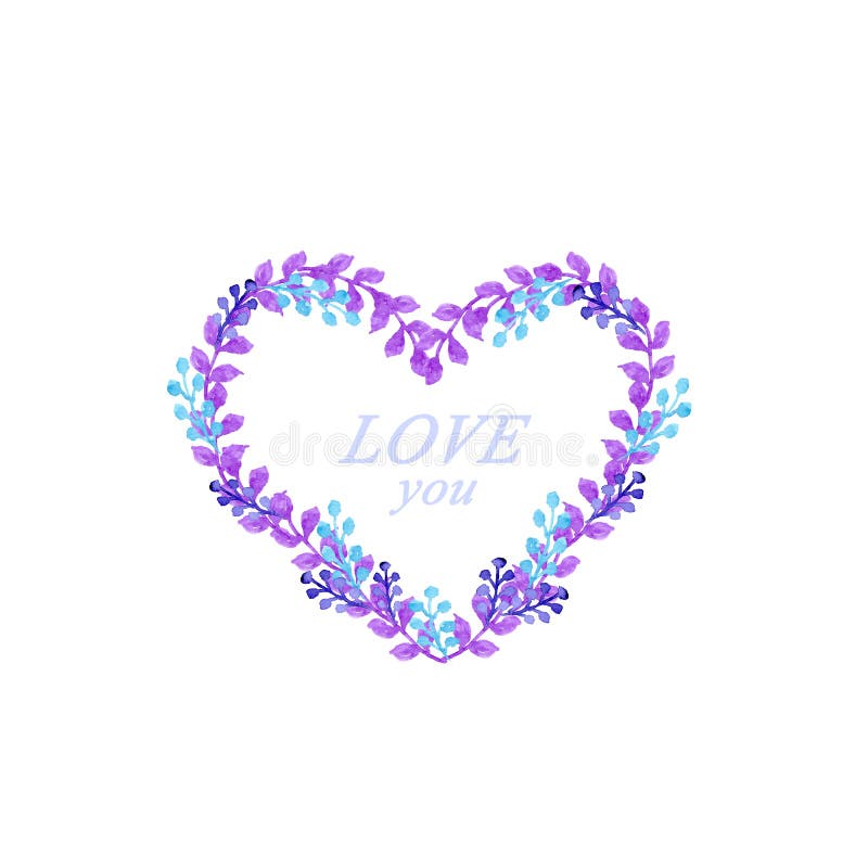 Watercolor Blue and Violet Heart Frame Card Stock Illustration ...