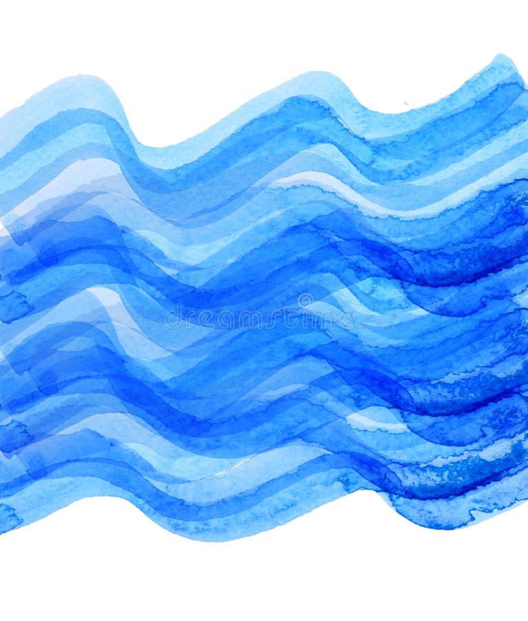 Watercolor blue wave draw stock illustration. Illustration of colorful ...