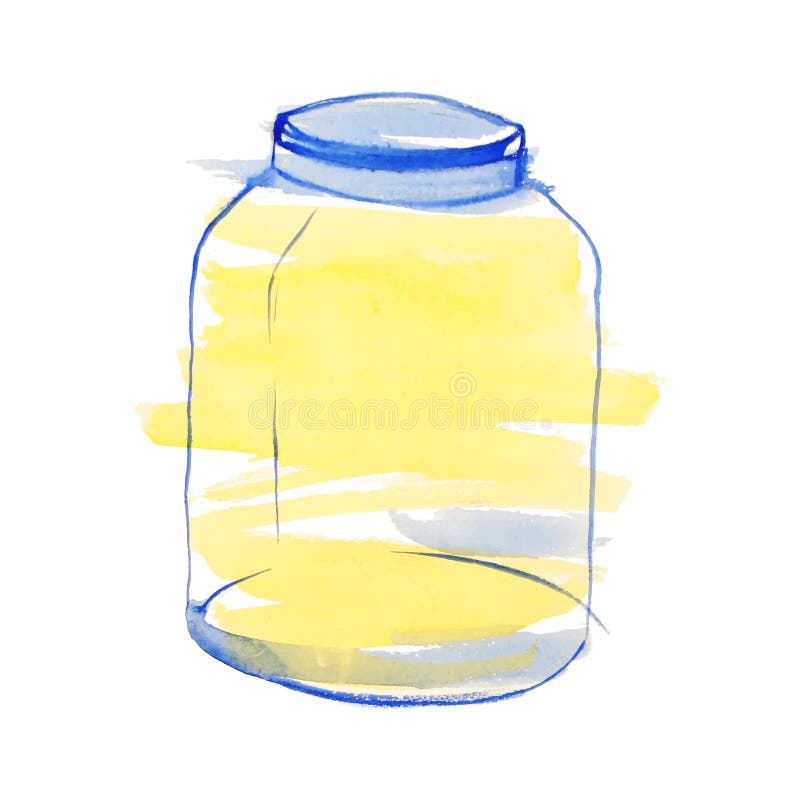 Watercolor Blue and Yellow Jar Stock Vector - Illustration of glass ...
