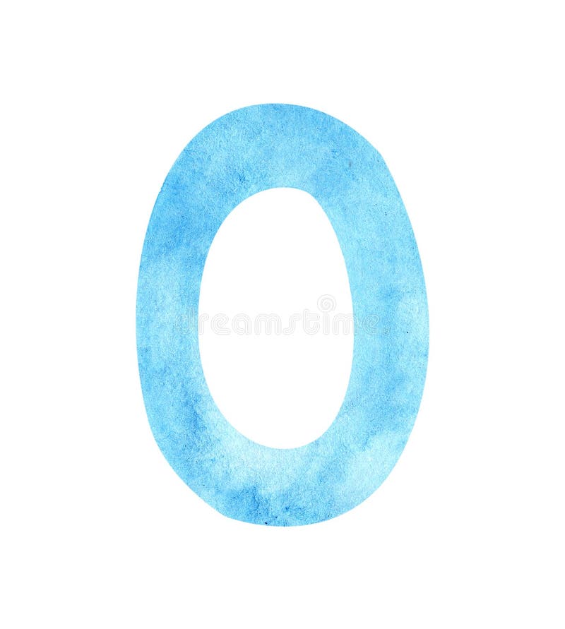 Watercolor Blue Zero Number Isolated on White Stock Illustration ...