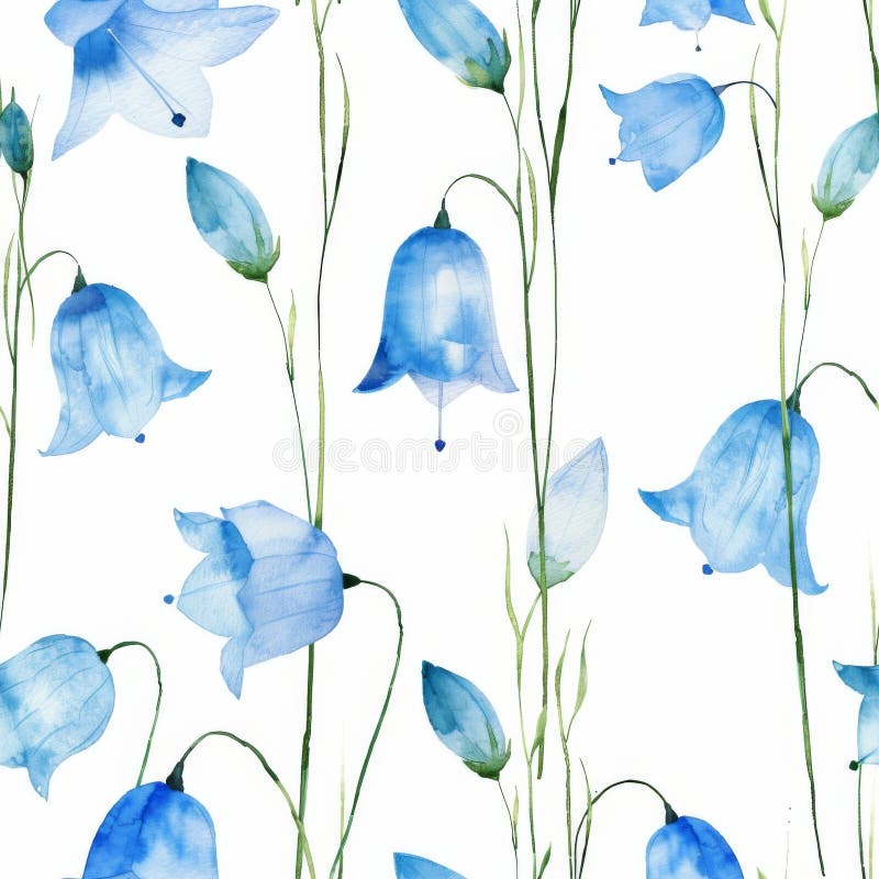 Watercolor Bluebells Pattern on White Background Stock Image - Image of ...