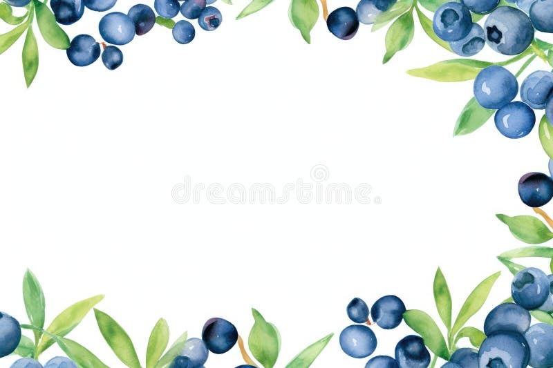 Watercolor Blueberries Frame Stock Illustration - Illustration of drawn ...