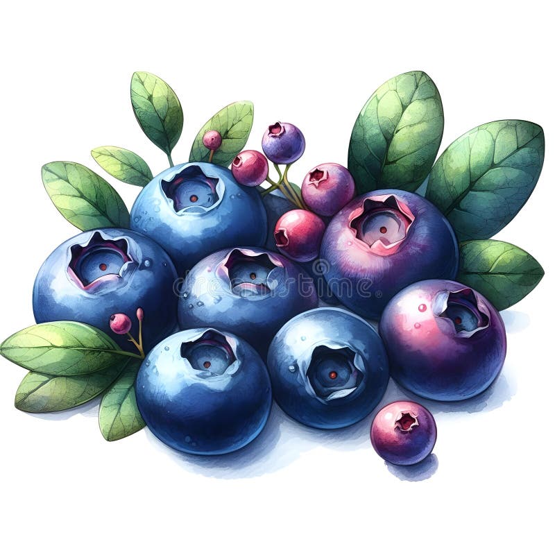 Watercolor Blueberries White Ba Bundle Stock Illustration ...