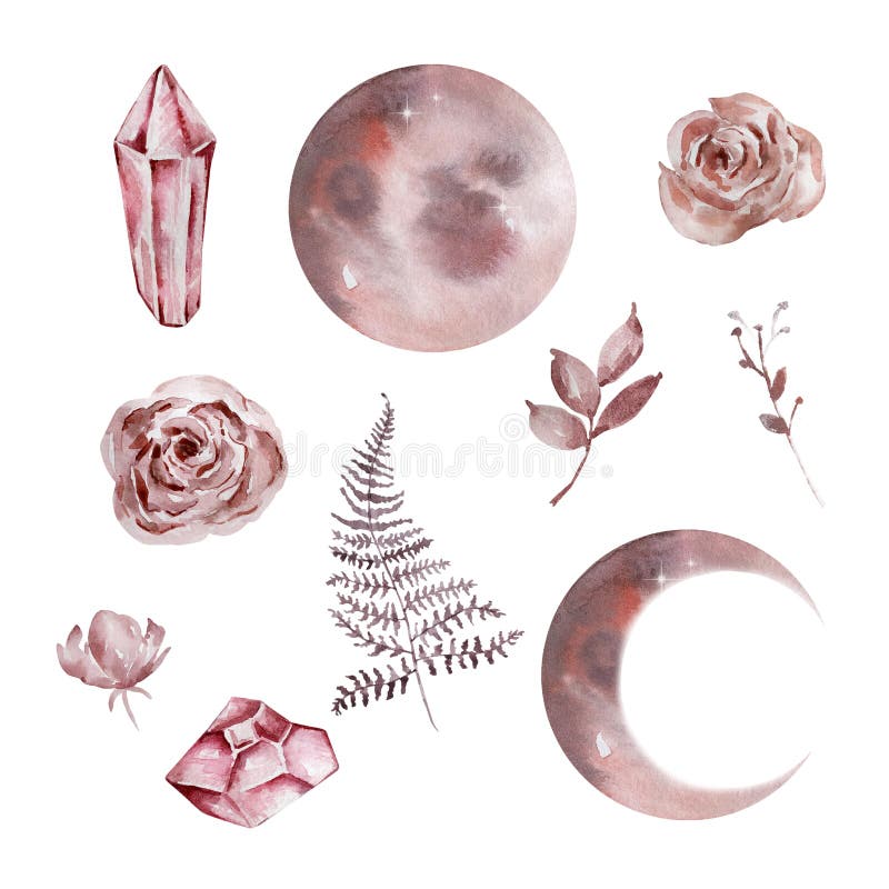 Watercolor boho moon set stock illustration. Illustration of decoration ...