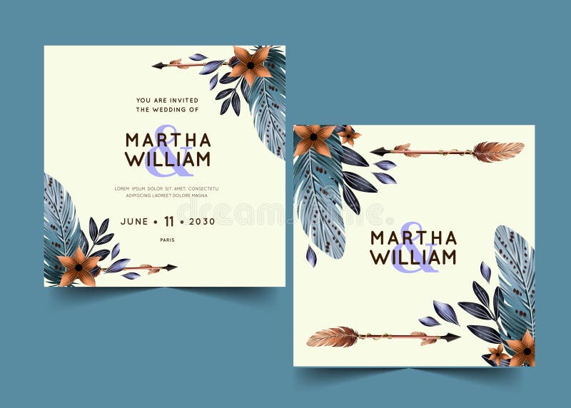 Watercolor Boho Wedding Invitation Template Vector Design Illustration ...