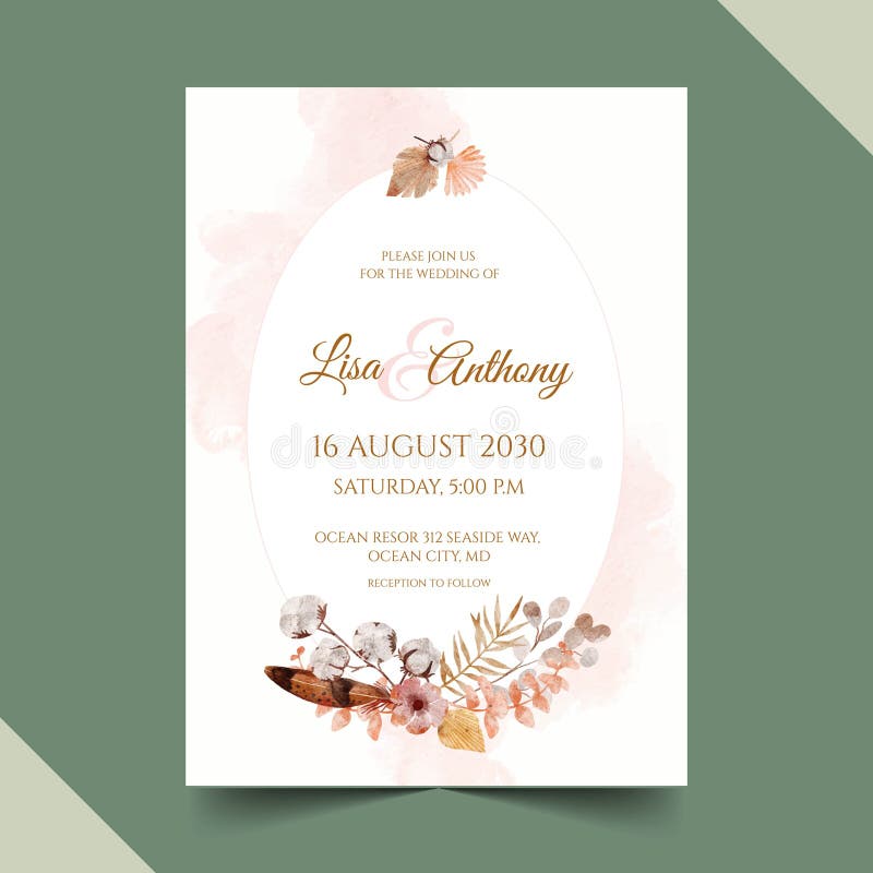 Watercolor Boho Wedding Invitation Vector Design Illustration Stock ...