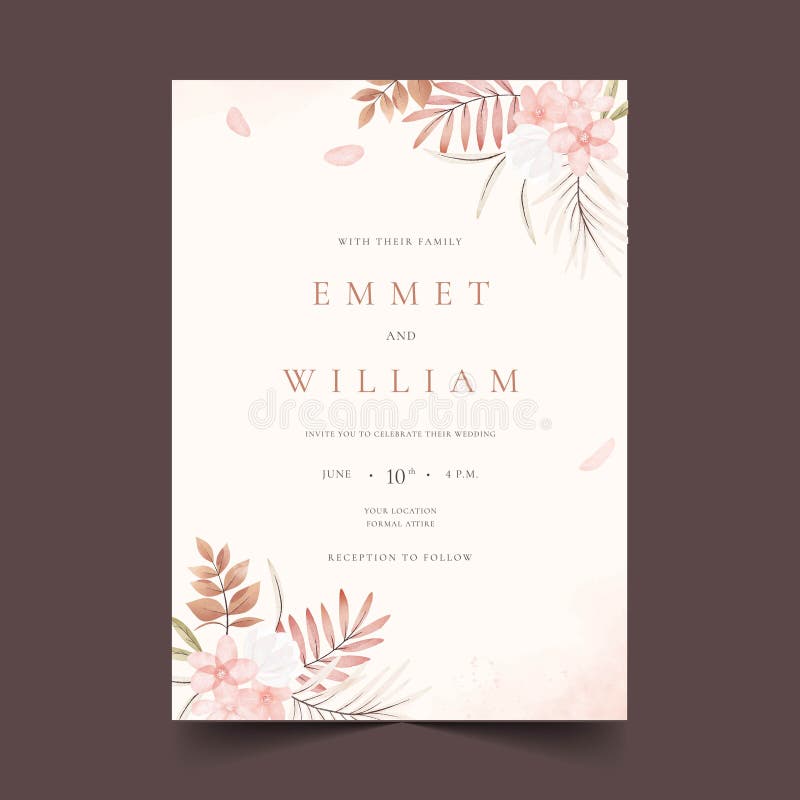 Watercolor Boho Wedding Invitation Vector Design Illustration Stock ...