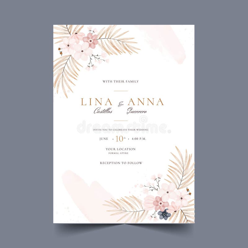 Watercolor Boho Wedding Invitation Vector Design Illustration Stock ...