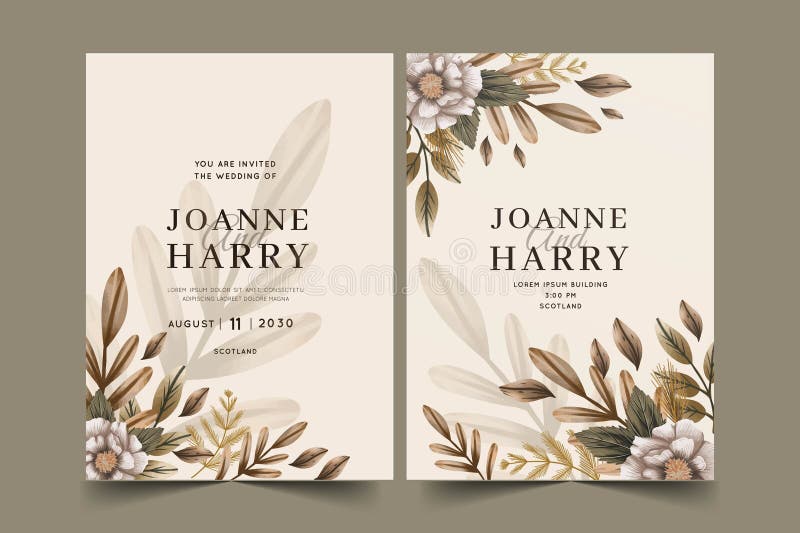 Watercolor Boho Wedding Invitation Vector Design Illustration Stock ...