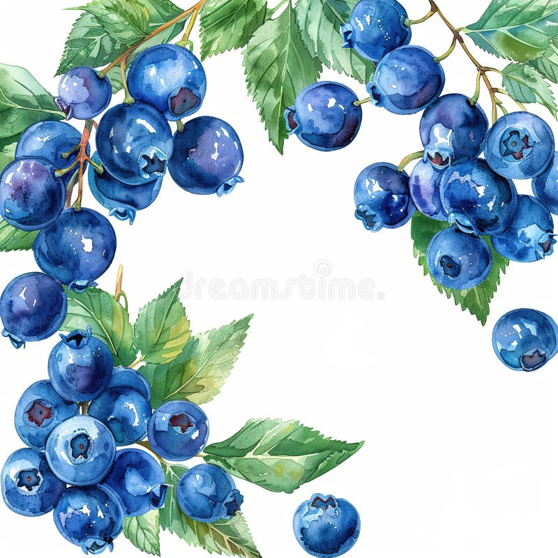 Watercolor Border Frame Card Template of Ripe Blueberry on White ...