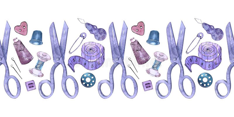 Watercolor Border with Sewing Accessories and Attributes. Parts and ...