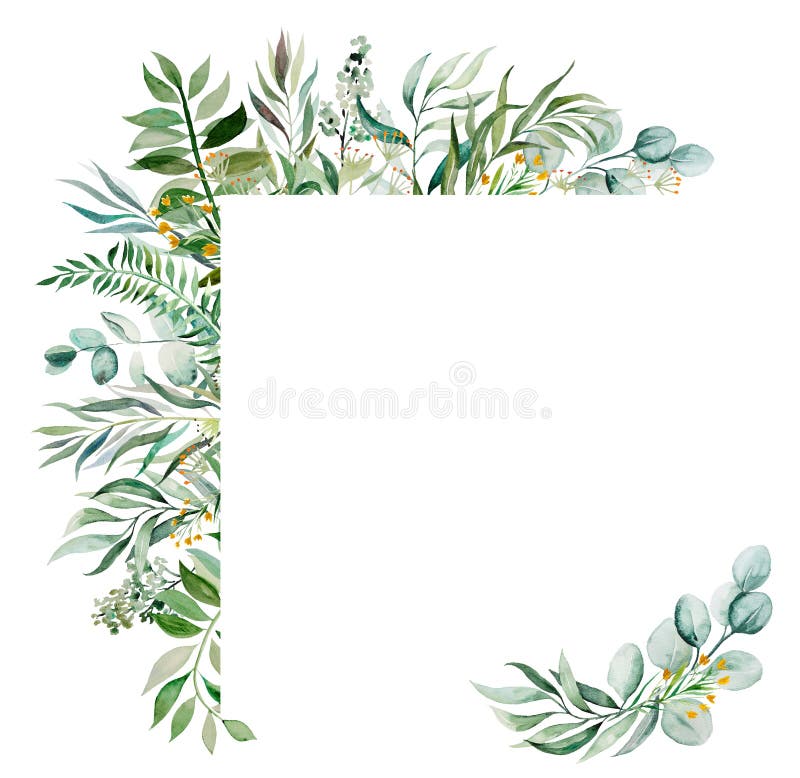 Watercolor Botanical Green Leaves Frame Illustration Stock Illustration ...