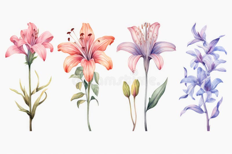 Watercolor Botanicals: Captivating Spring Flower Illustrations Stock ...