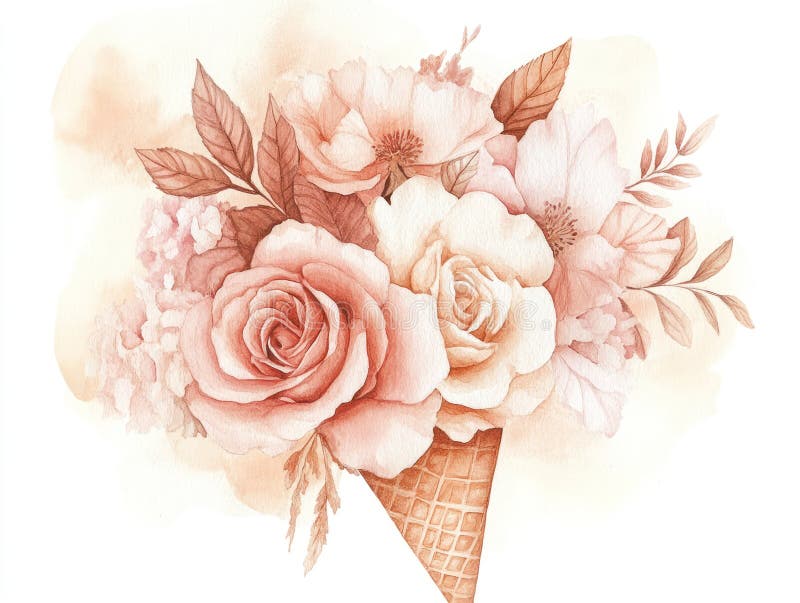 Watercolor Bouquet in Cone Design for Floral Art and Decor Stock ...