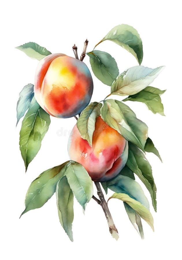 Branch with Peaches. Watercolor Illustration Stock Illustration ...