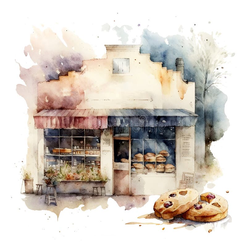 Watercolor Bread & Bakery Watercolor Bakery House Background. AI ...