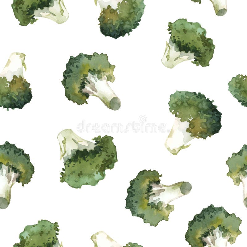 Watercolor Broccoli Pattern Stock Illustration - Illustration of design ...
