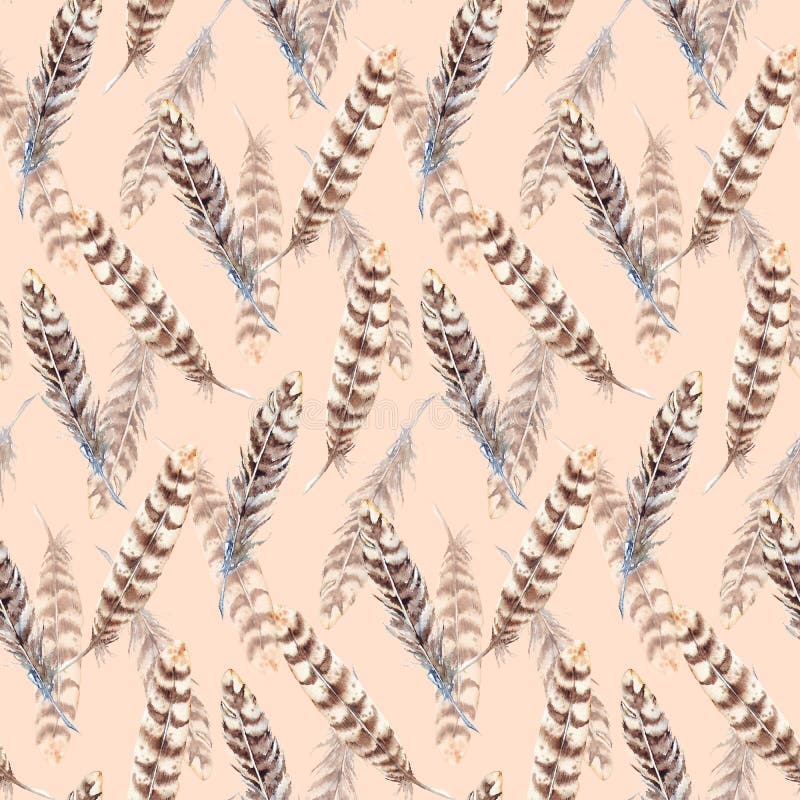 Watercolor Brown Beige Stripe Feather Seamless Pattern Stock ...