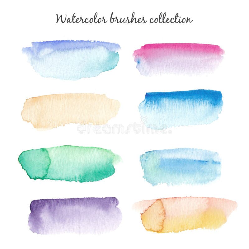 Watercolor Brushes Set. Hand Draw Watercolor Paint Splashes Stock ...