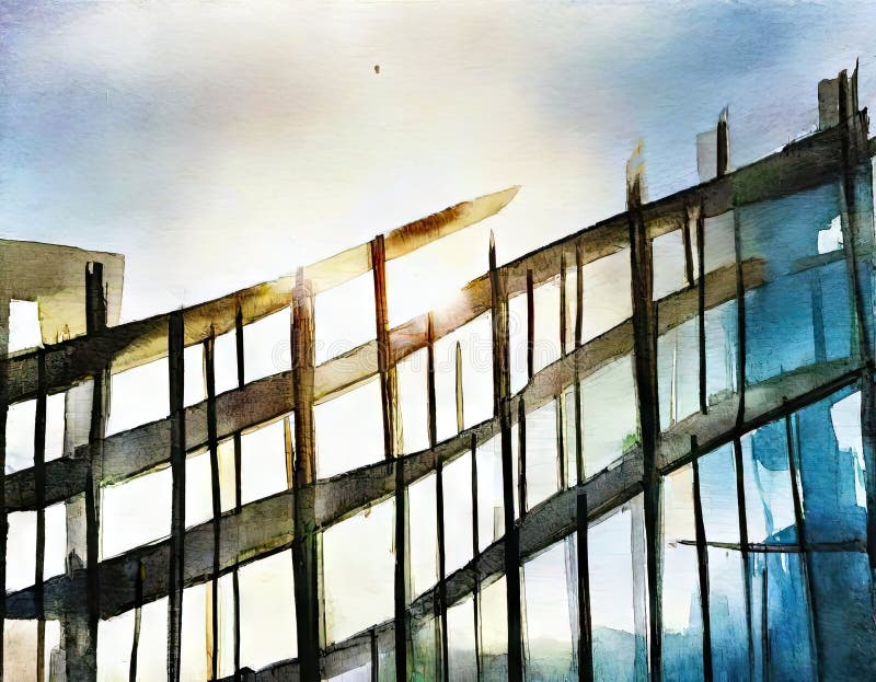 Watercolor of a Building Construction Project for the Stock ...