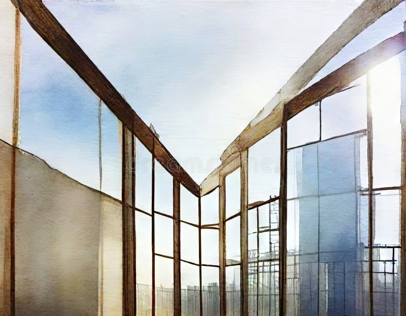 Watercolor of a Building Construction Project for the Stock ...