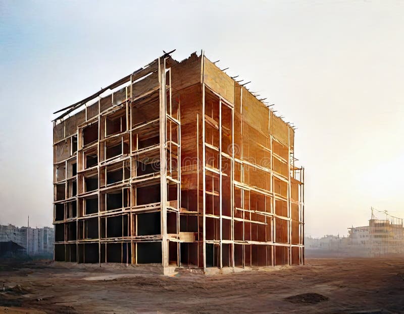 Watercolor of Building Construction Site with Stock Illustration ...
