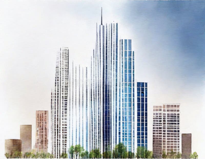 Watercolor of Building Facade with Architectural Stock Illustration ...