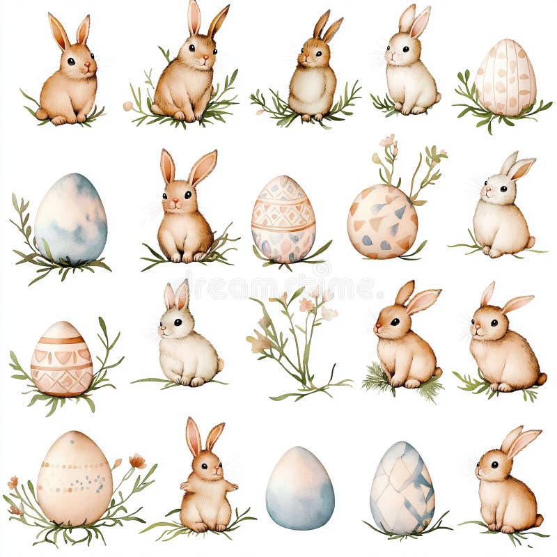 Watercolor Bunny and Egg Clip Art for Easter Celebrations and Creative ...