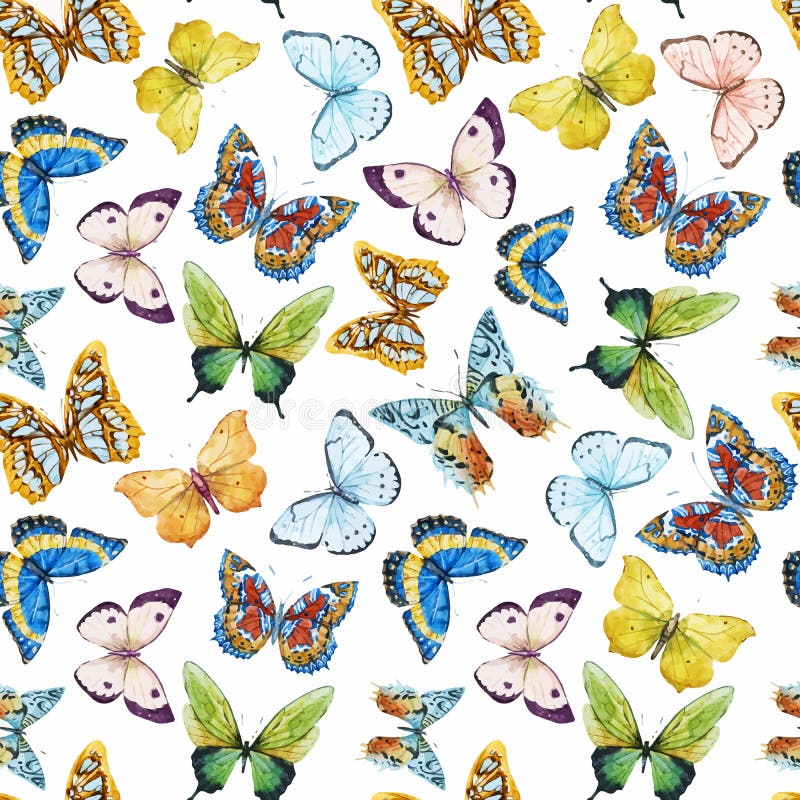 Watercolor Butterfly Pattern Stock Vector - Illustration of nature ...